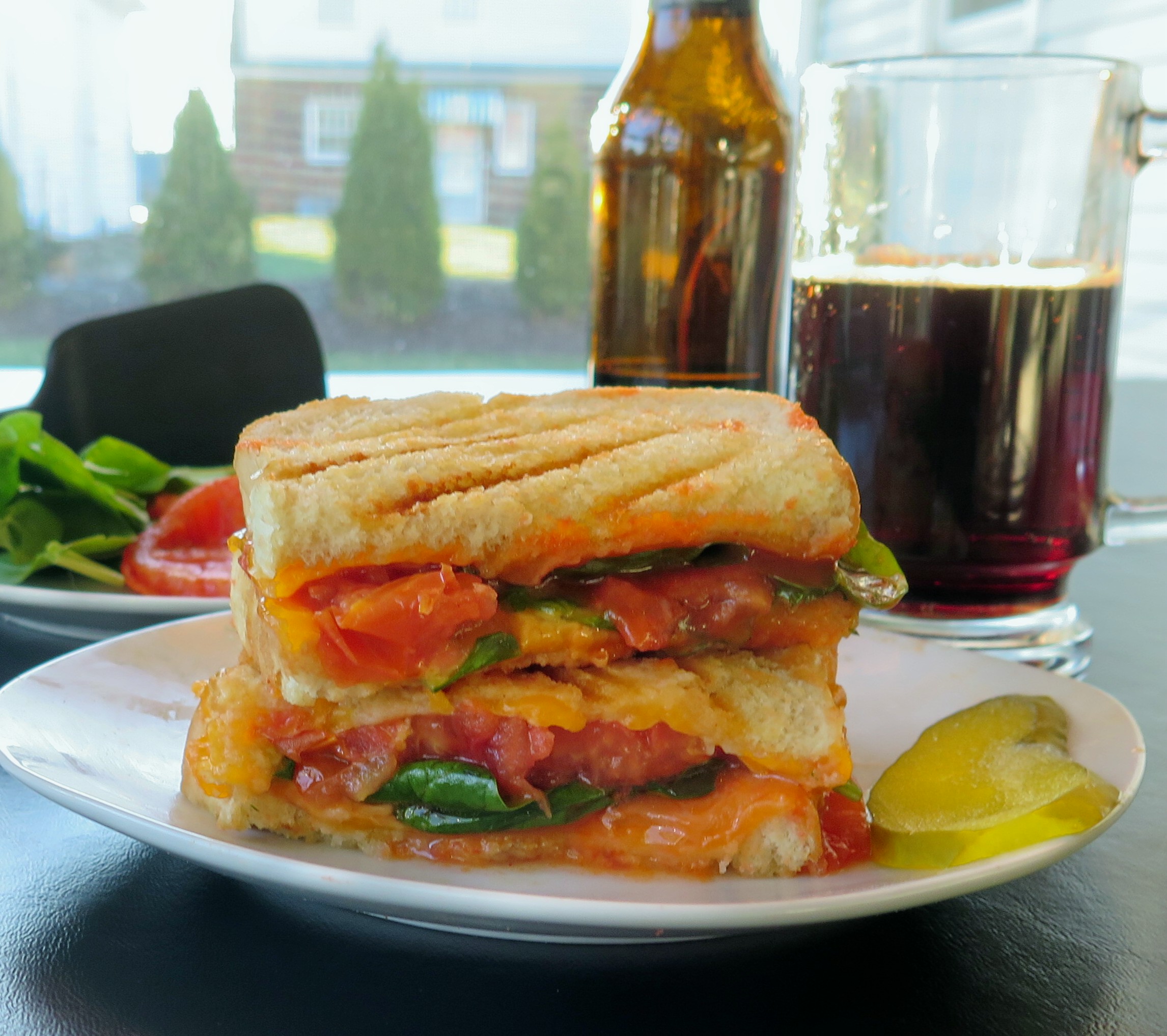 Bronzed Tomato Spinach Cheddar Panini 1 - Cindy's Recipes and Writings