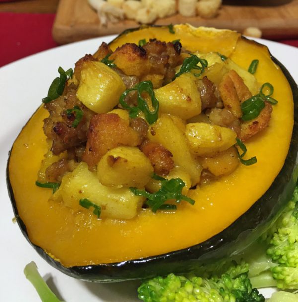 Turmeric Sausage Apple Stuffed Squash - Cindy's Recipes and Writings